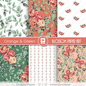 Flower Digital Paper Pack, Red Flowers Digital Scrapbooking Pack - Red ...