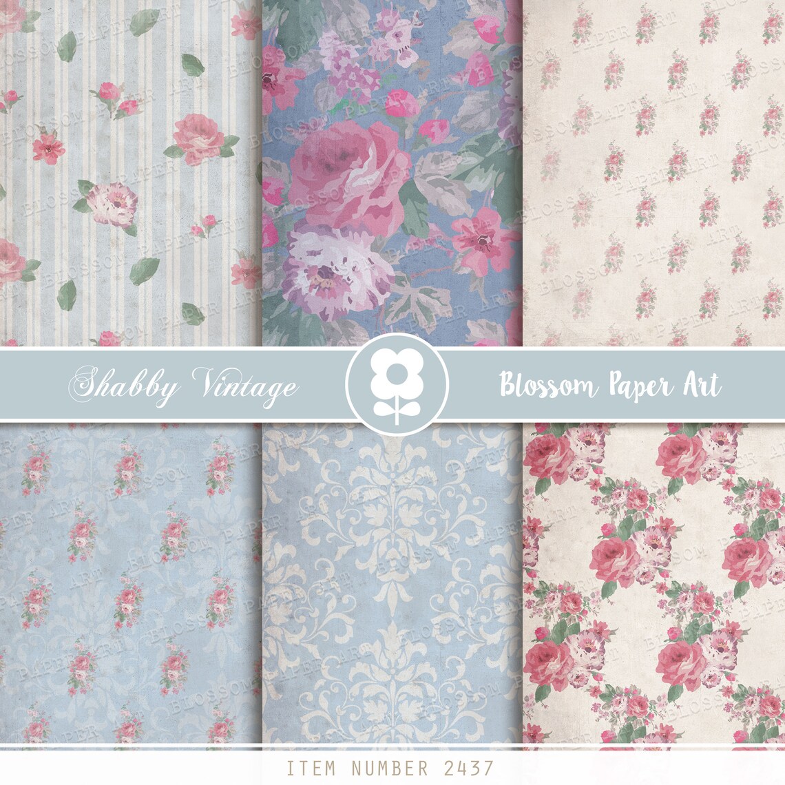 Blue Digital Paper Floral Digital Paper Pack Vintage | Etsy