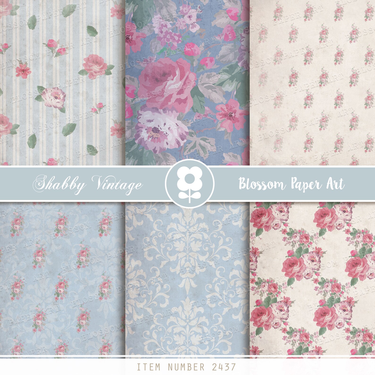 Blue Digital Paper Floral Digital Paper Pack Vintage | Etsy