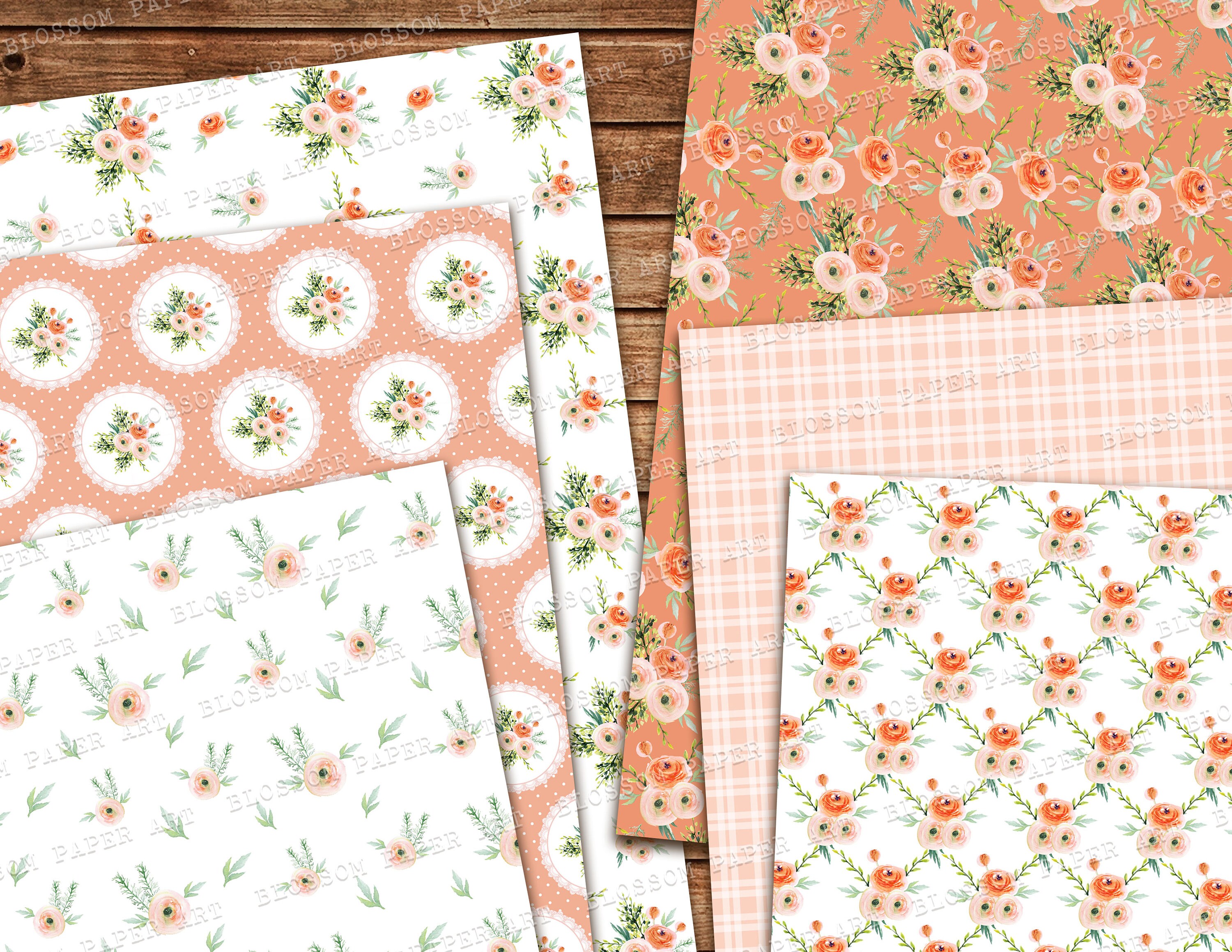 Orange Digital Paper Floral Digital Paper Pack Watercolor | Etsy