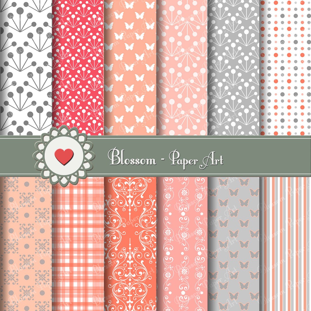 Digital Paper Peach and Grey Digital Paper Pack Scrapbooking - Etsy