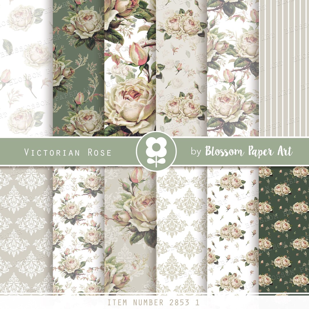 Shabby Chic Digital Paper Pack, Vintage Digital Paper, Roses Scrapbook ...