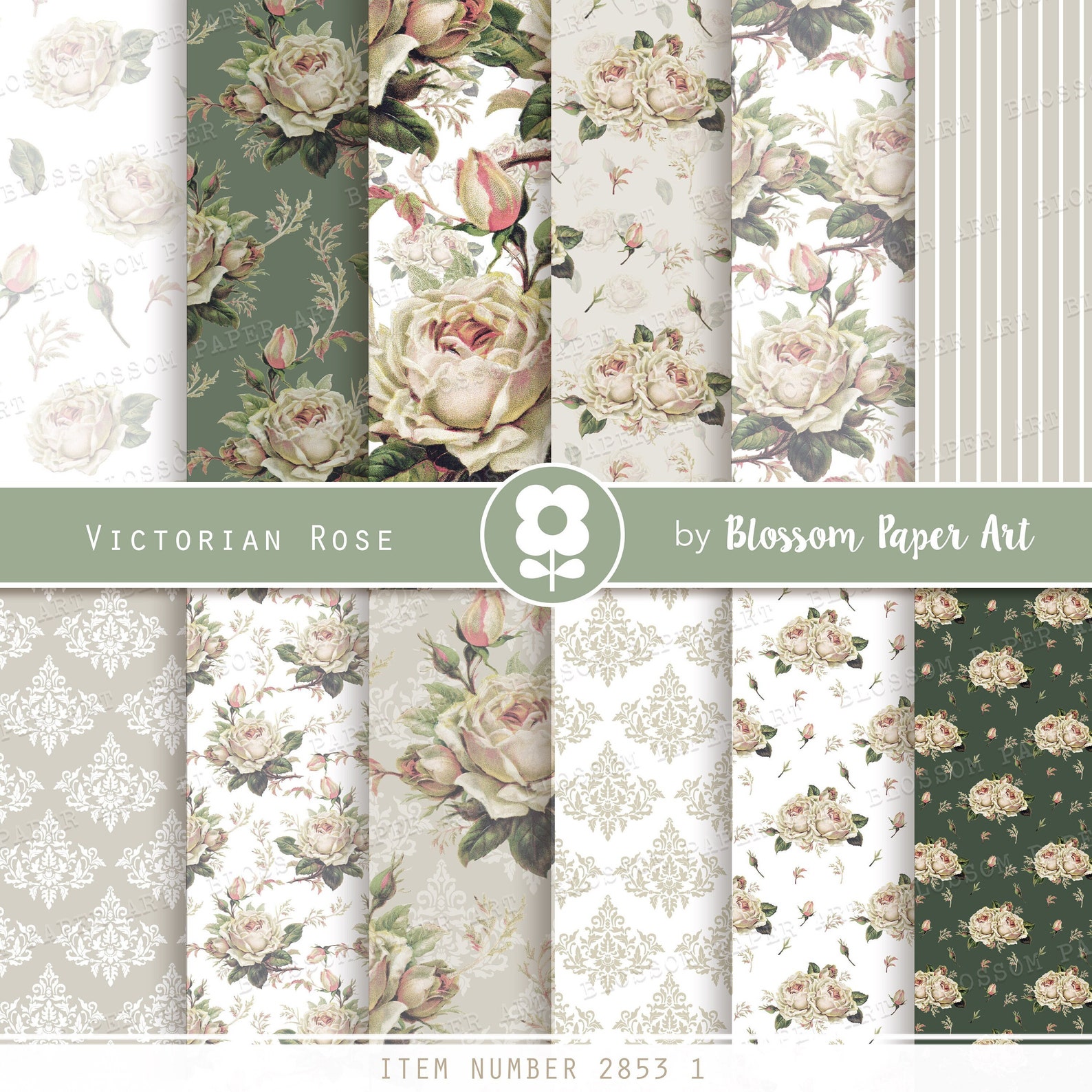 Shabby Chic Digital Paper Pack Vintage Digital Paper Roses - Etsy