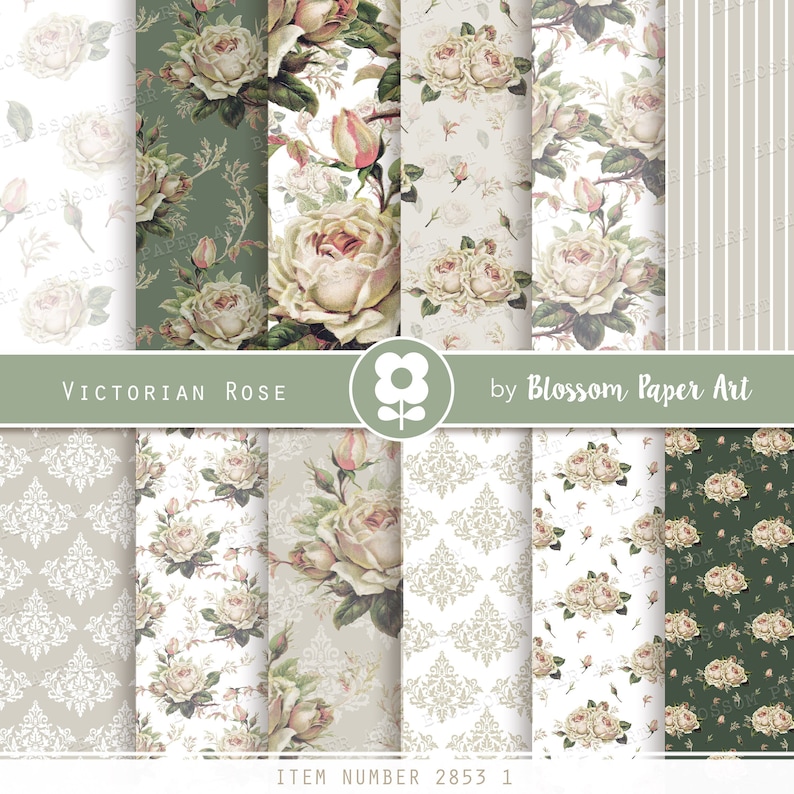 Shabby Chic Digital Paper Pack Vintage Digital Paper Roses - Etsy