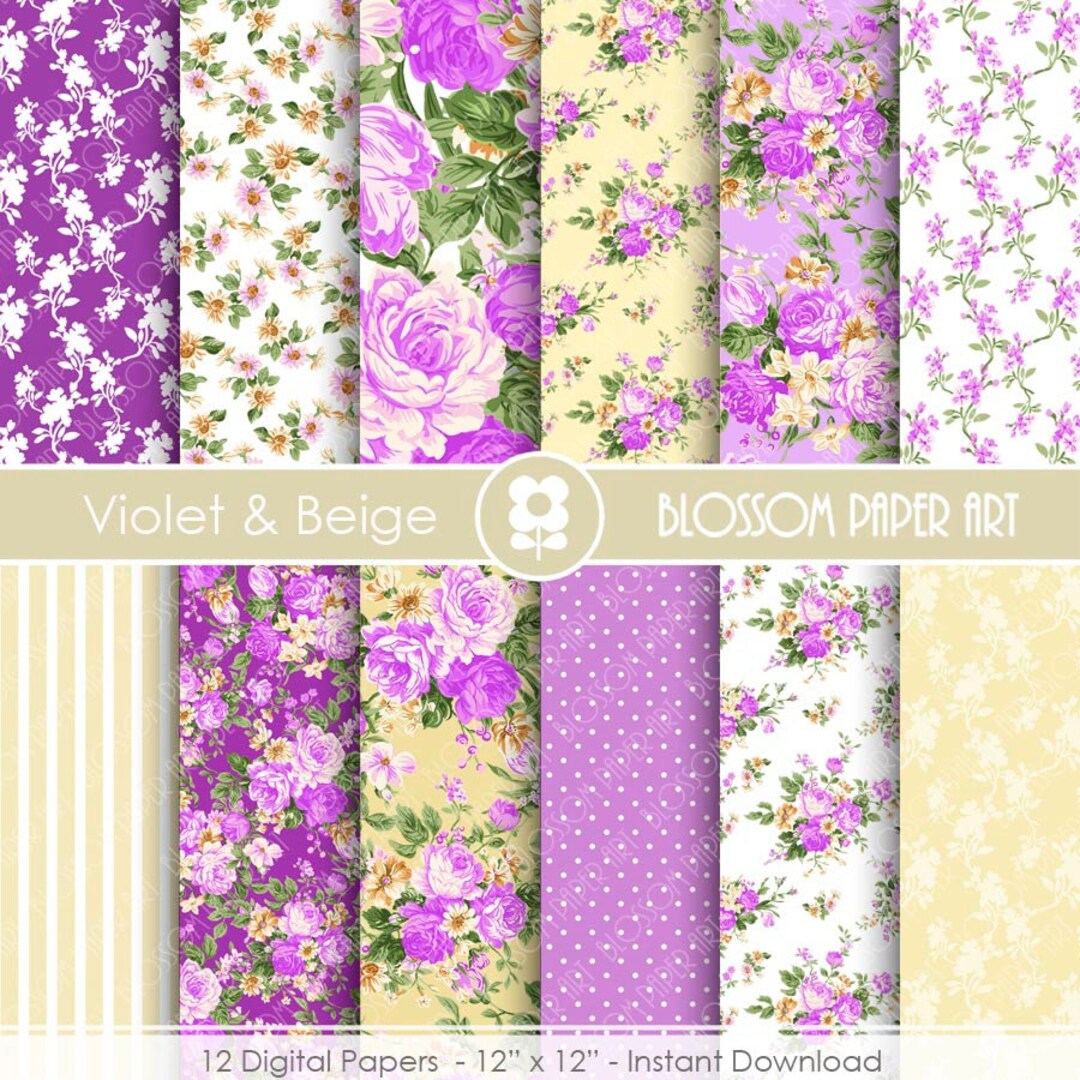 Floral Digital Paper Violet Floral Digital Paper Pack Violet - Etsy