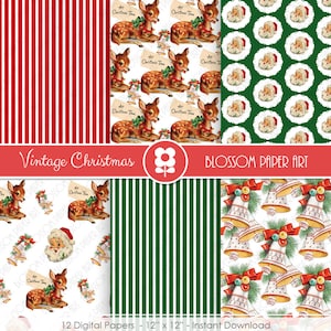 Vintage Christmas Digital Paper, Christmas Digital Paper Pack, Vintage ...