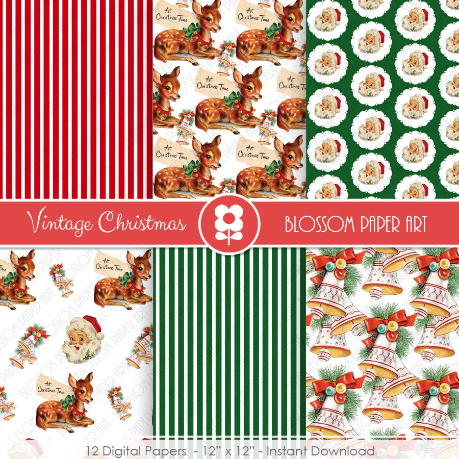 Vintage Christmas Digital Paper Christmas Digital Paper Pack - Etsy