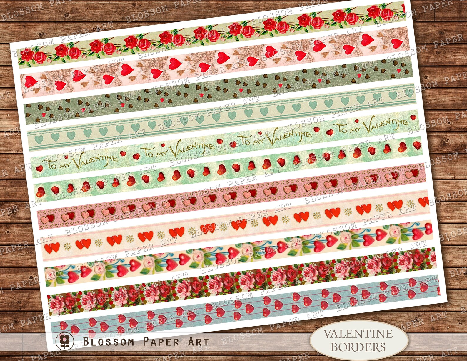 Printable Valentine Borders: Vintage Floral Ephemera (instant Download ...