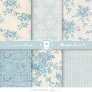 Light Blue Rose Digital Paper for Junk Journal, Victorian Papers ...
