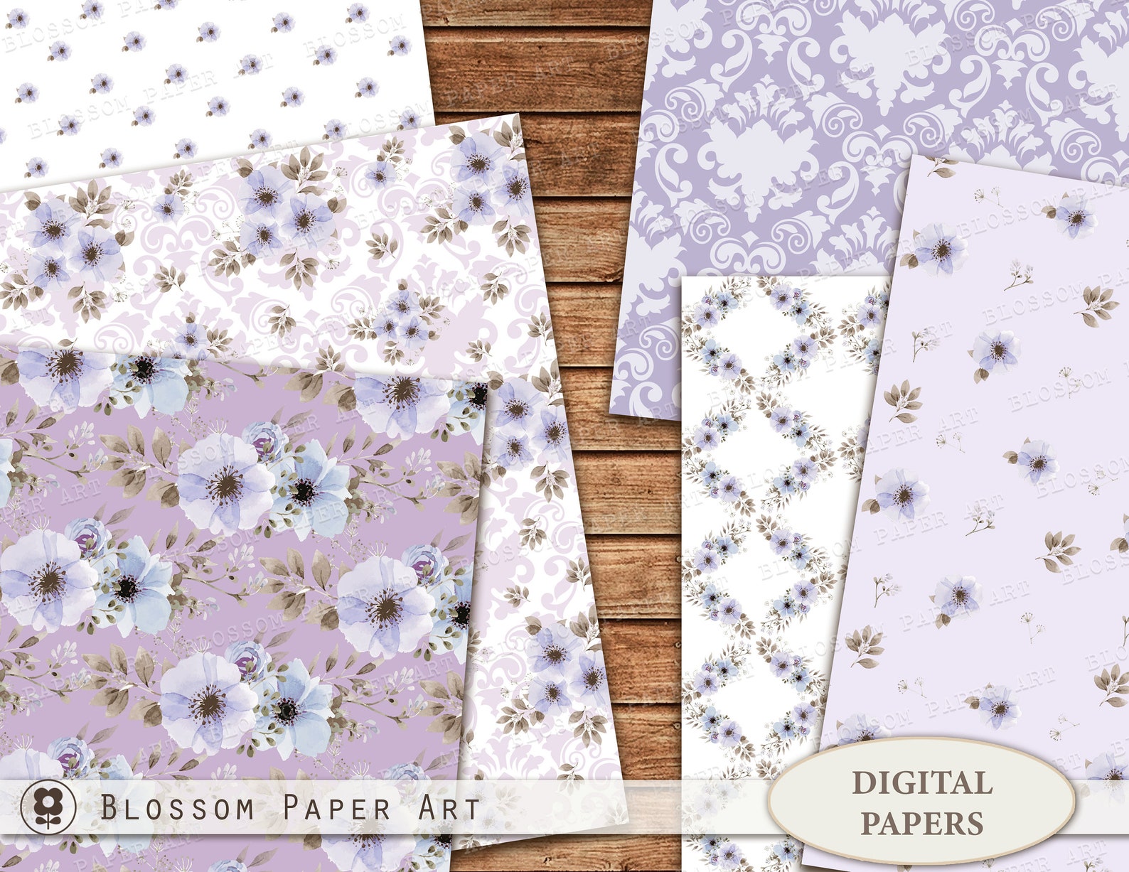 FLORAL Digital Papers Purple Scrapbook Paper Pack Digital | Etsy