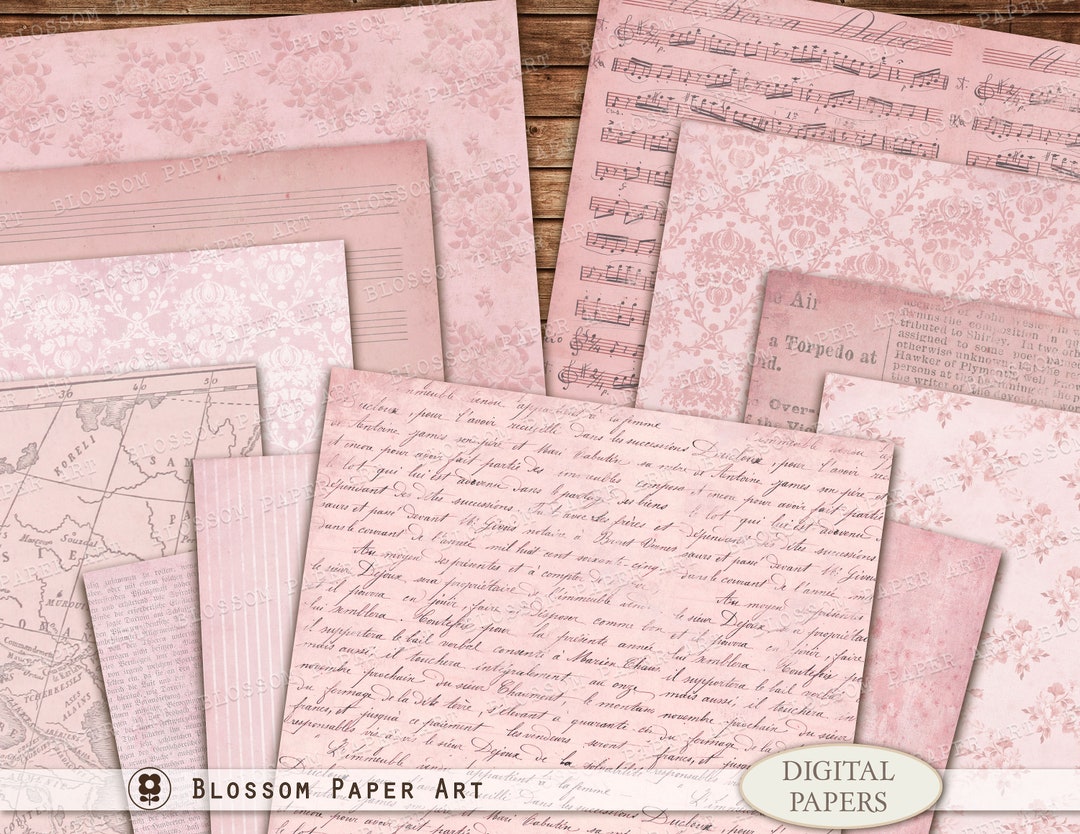 Vintage Pink Digital Paper: Floral Ephemera Textures (digital Download ...