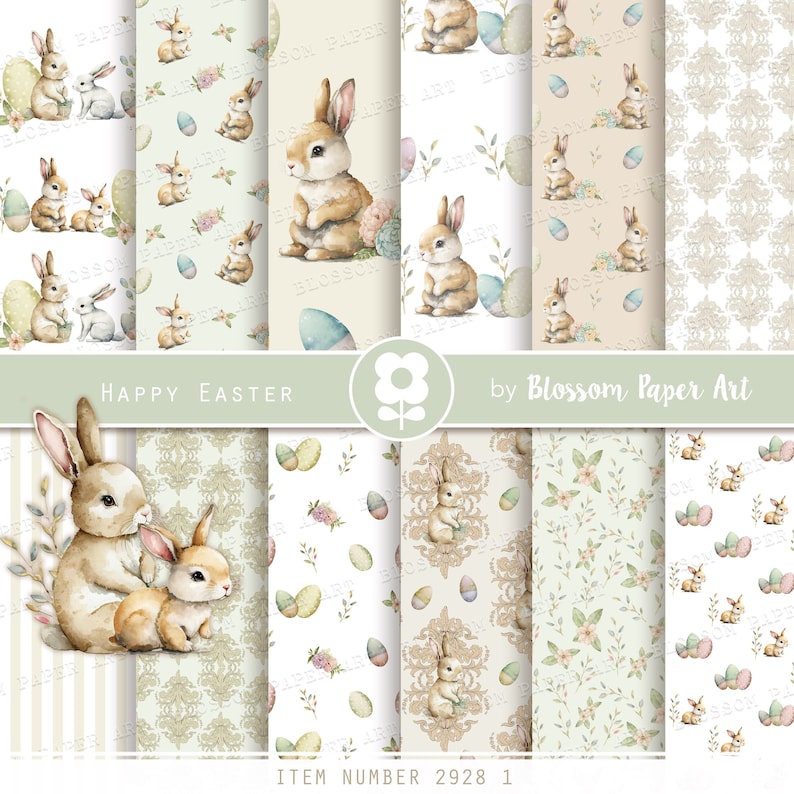 Bunny Easter Digital Papers: Scrapbook Paper Pack (digital Download) - Etsy