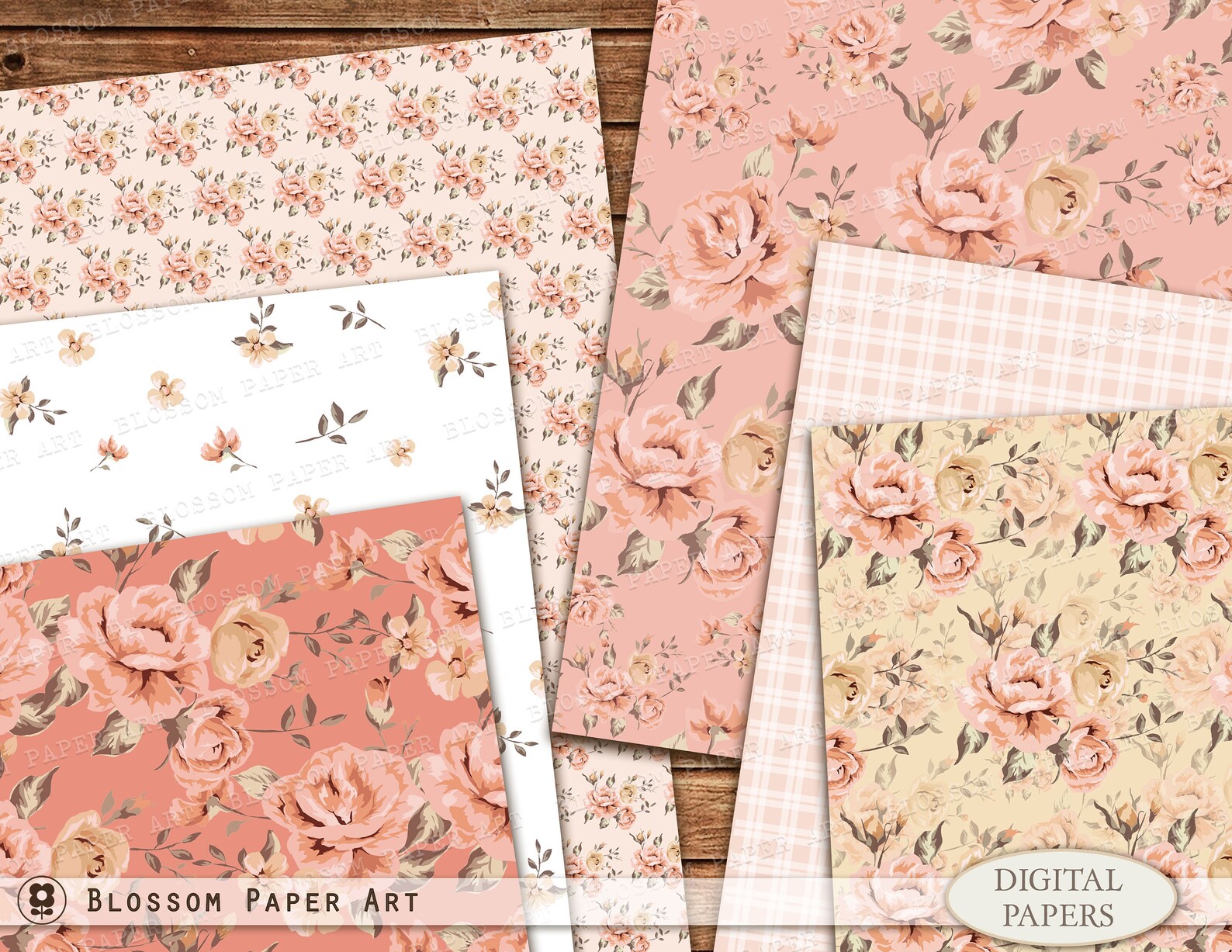 Floral Digital Paper Shabby Chic Digital Paper Pack Roses | Etsy