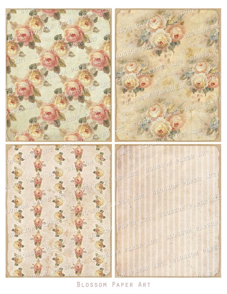 SHABBY CHIC Papers Digital Collage Sheet Vintage Papers Floral - Etsy