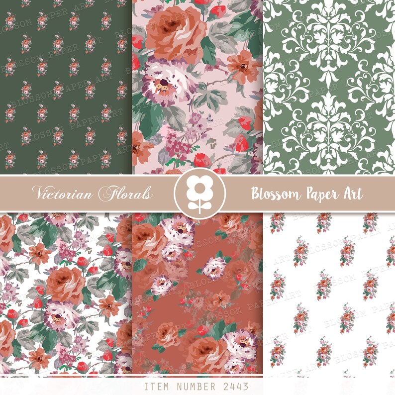 Floral Digital Paper Victorian Rose Digital Paper Pack - Etsy