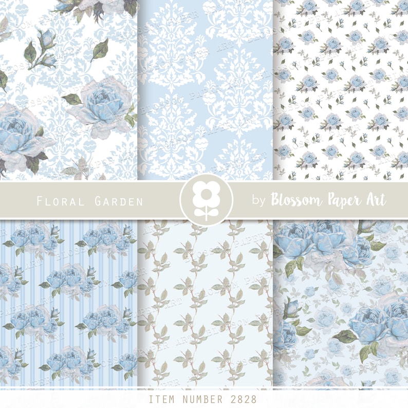 Vintage Light Blue Roses Digital Paper Pack (instant Download) - 2828 ...