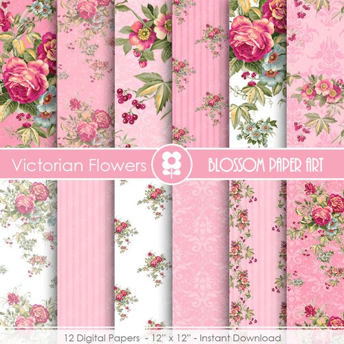 ROSE Shabby Chic Digital Paper Floral Digital Paper Pack - Etsy