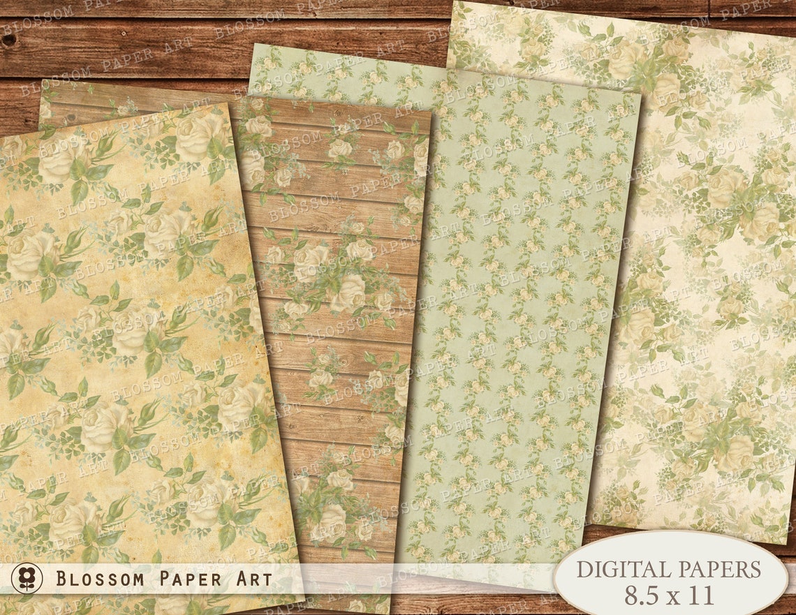 Digital Paper Floral Scrapbook Paper Vintage Rose Collage - Etsy