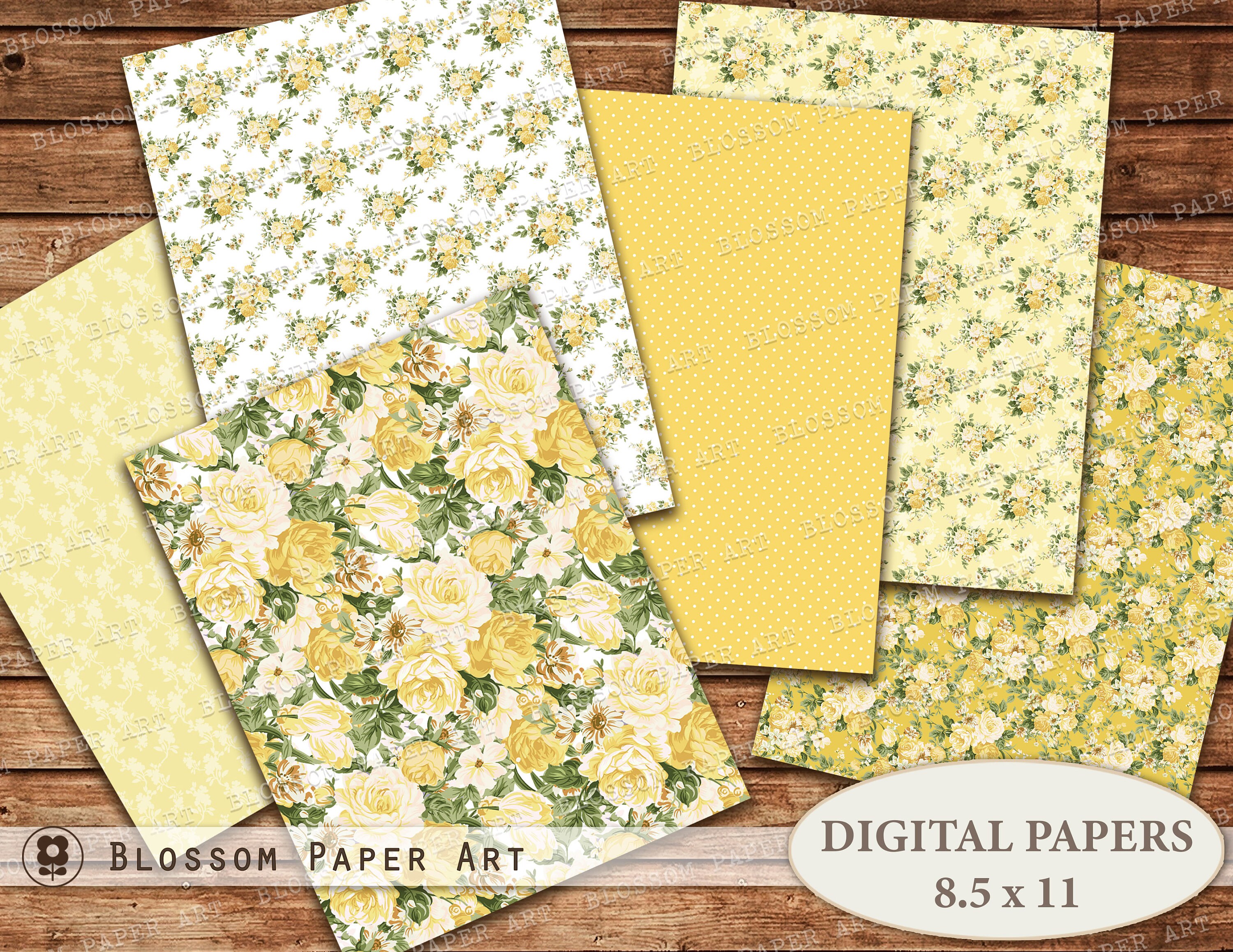 Yellow Digital Paper Floral Scrapbook Paper 85x11 Papers | Etsy