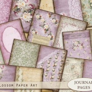 Journal Pages, Printable Journaling Sheets, Vintage Flowers Purple ...