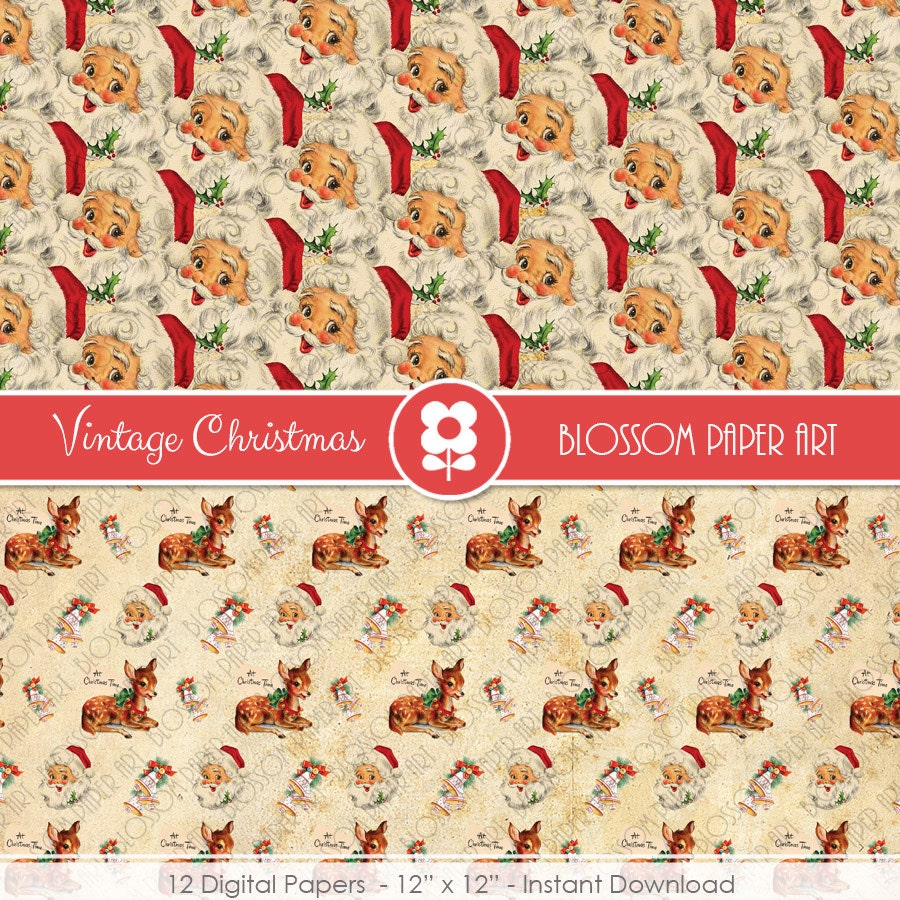Christmas Digital Paper Vintage Christmas Digital Paper Pack - Etsy