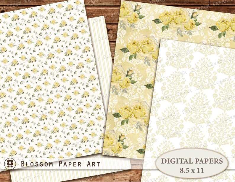 Floral Digital Paper Yellow Scrapbook Paper Floral Collage - Etsy