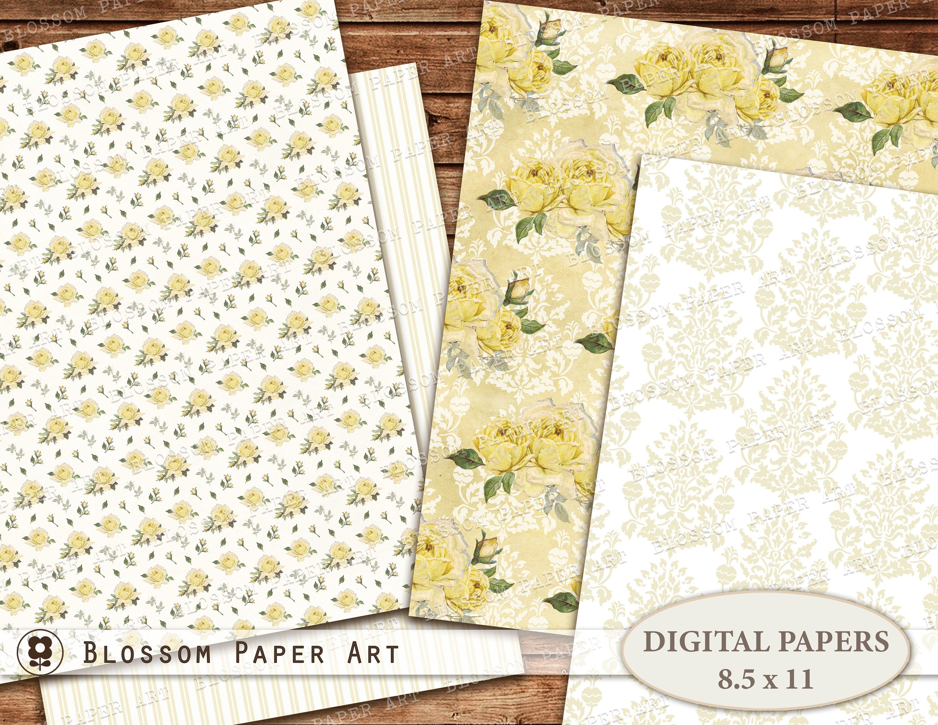 Floral Digital Paper Yellow Scrapbook Paper Floral Collage - Etsy