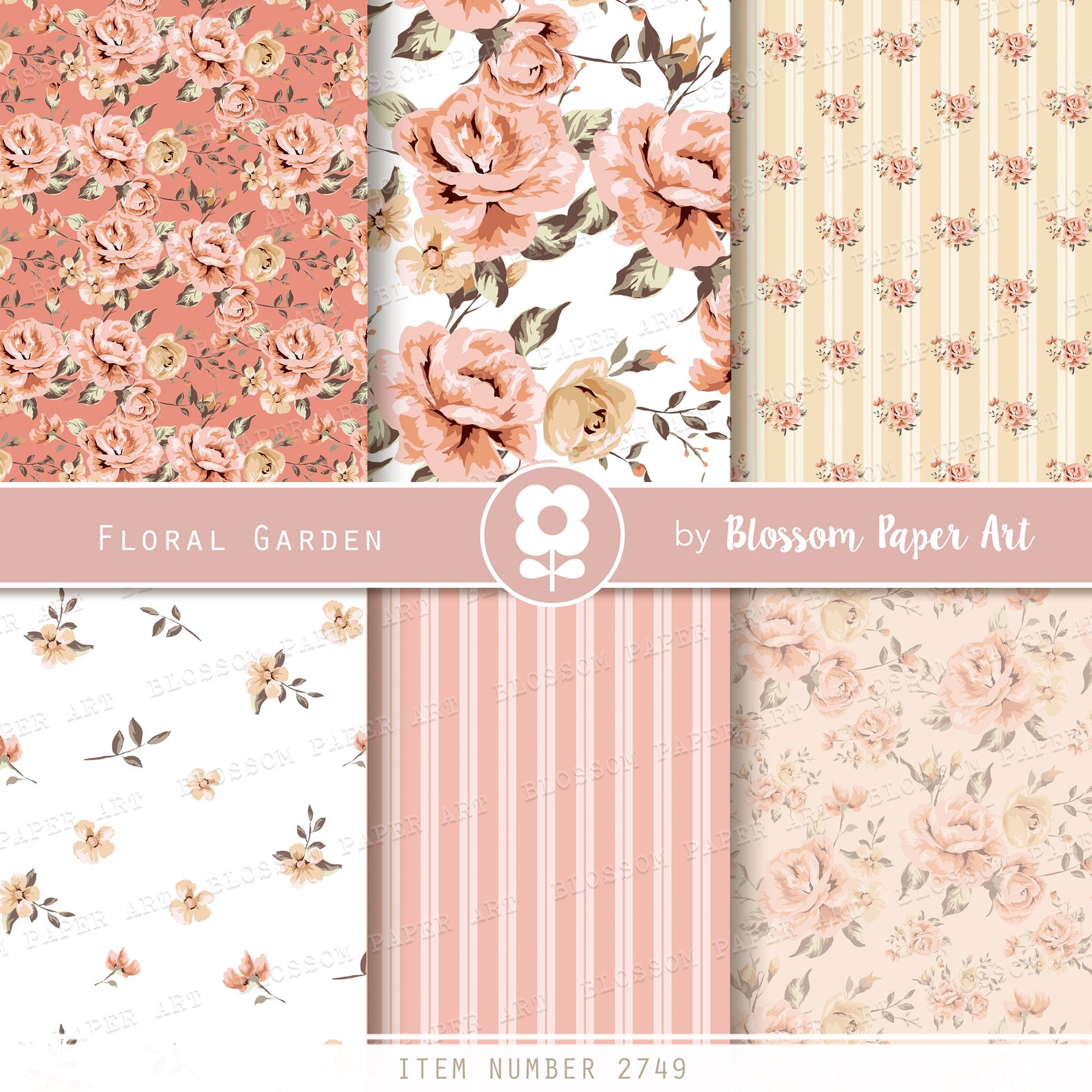 Floral Digital Paper Shabby Chic Digital Paper Pack Roses | Etsy