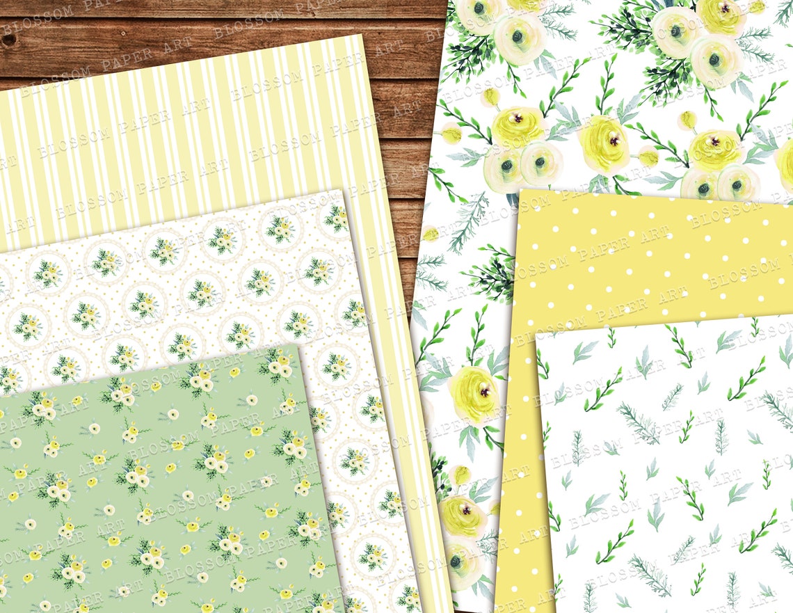 Yellow Scrapbook Paper Lemon Digital Paper Floral Collage - Etsy