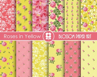 Floral Digital Paper Light Blue & Yellow Papers Scrapbooking | Etsy