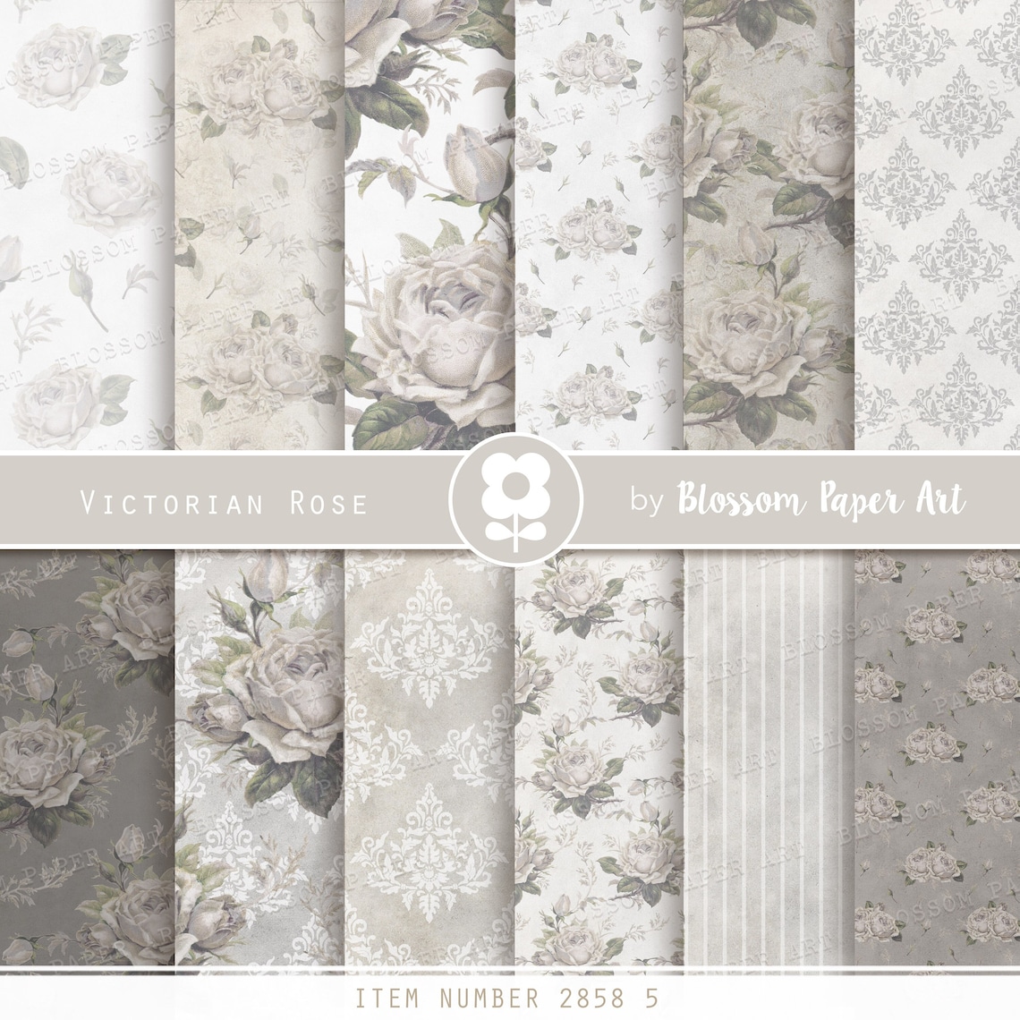 Digital Paper Shabby Chic Papers Gray Scrapbook Paper Roses - Etsy