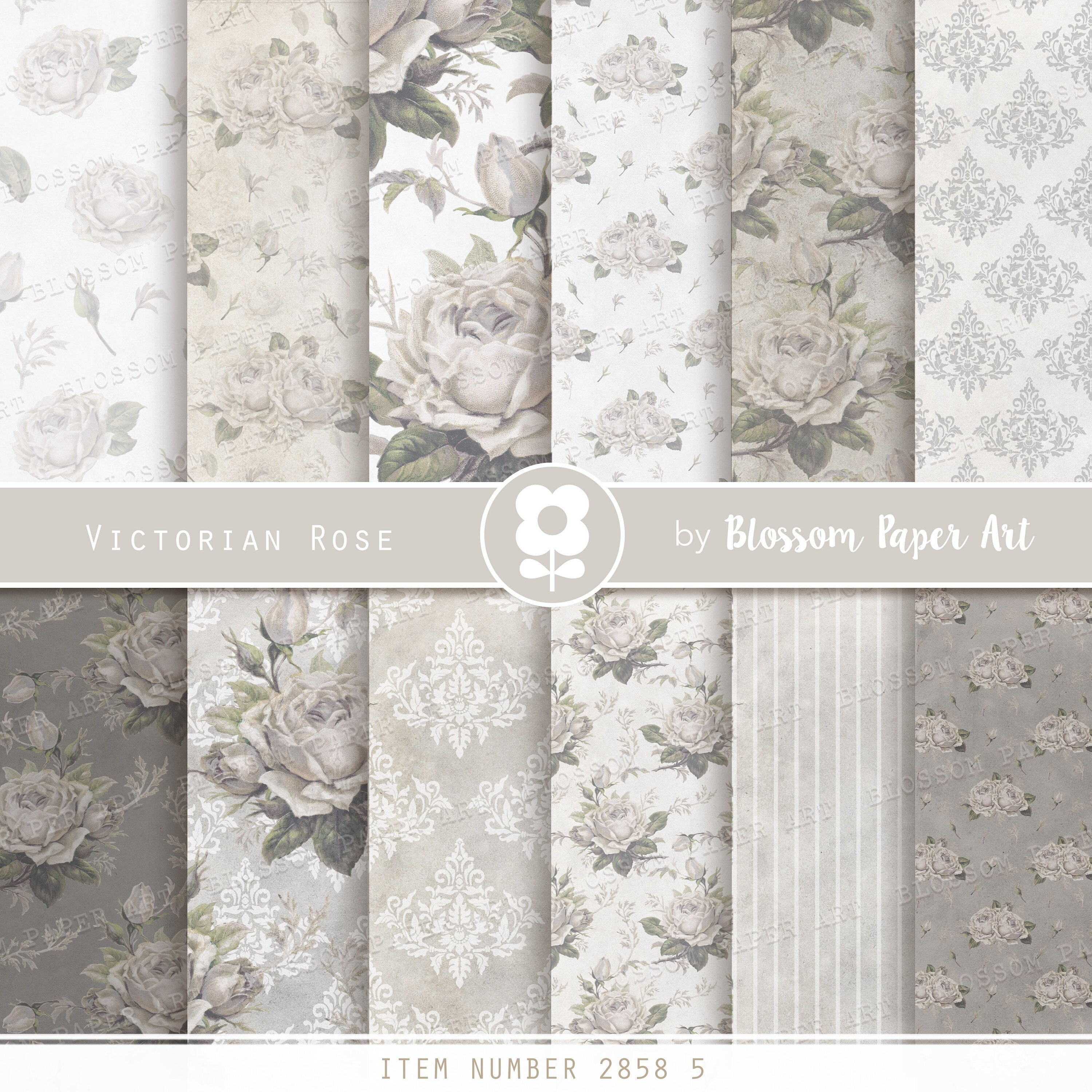 Digital Paper Shabby Chic Papers Gray Scrapbook Paper Roses | Etsy