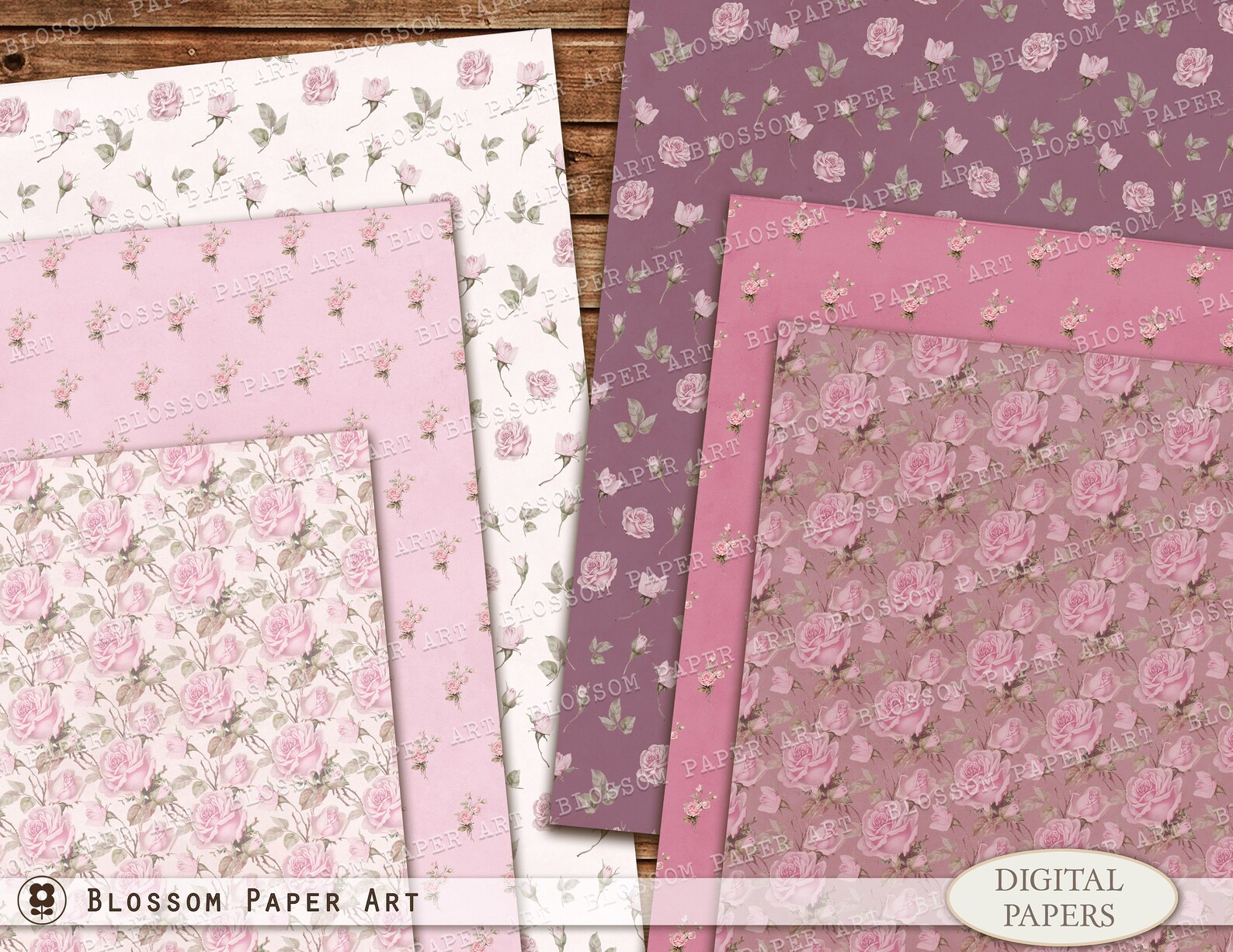 Pink Floral Papers Shabby Chic Digital Paper Pack Little | Etsy