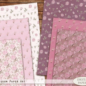 Pink Floral Papers, Shabby Chic Digital Paper Pack, Little Roses ...