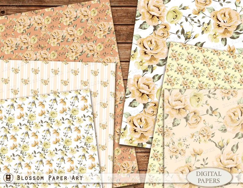 Digital Paper Floral Scrapbook Paper Pack Rose Digital - Etsy