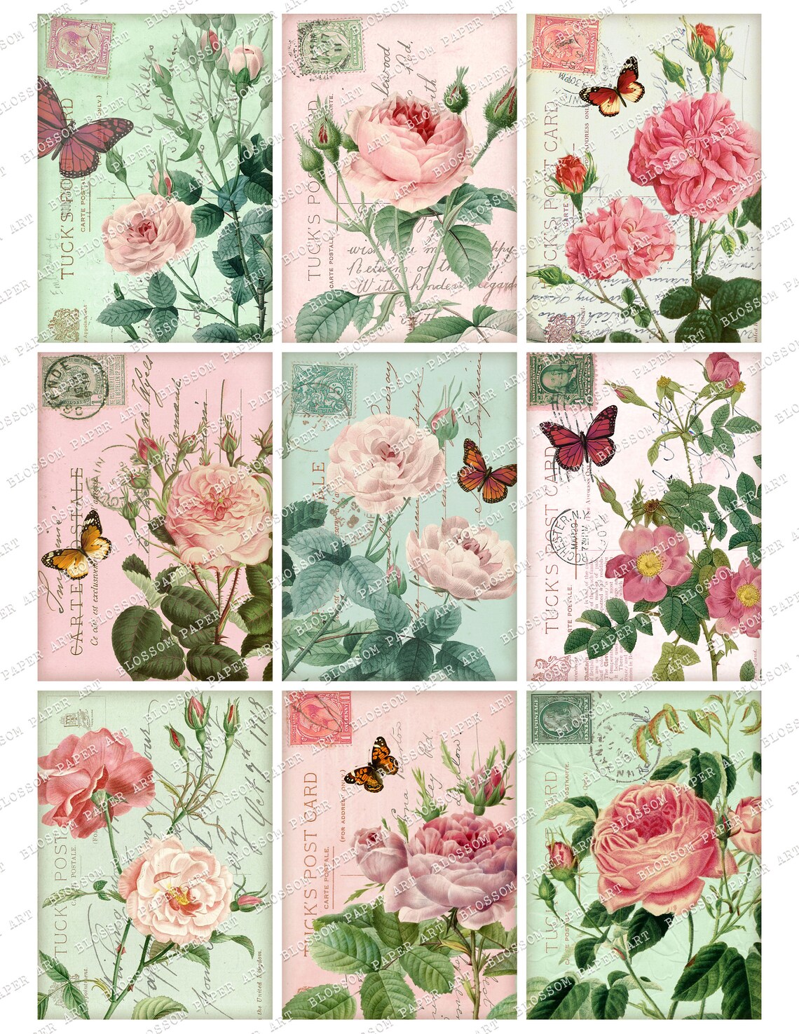 Printable SHABBY ROSES Digital Collage Sheet Vintage Cards - Etsy