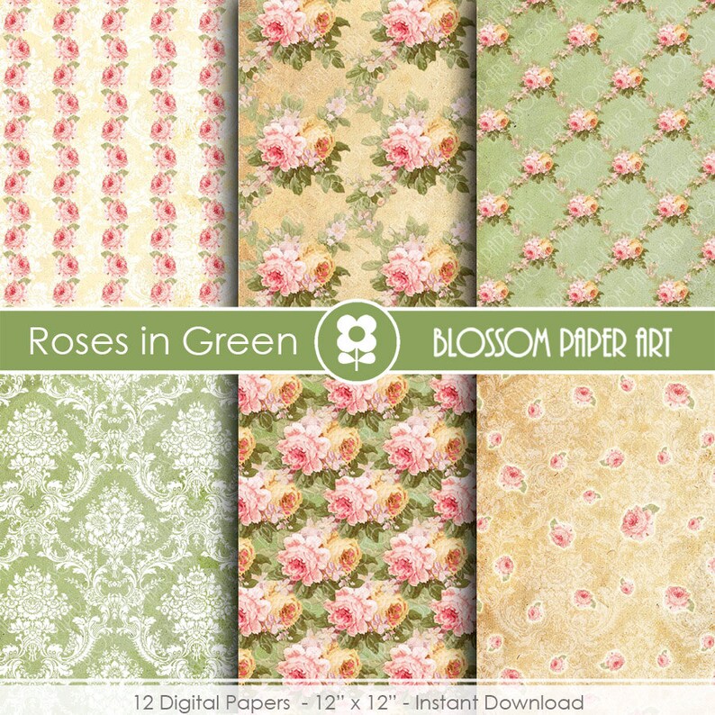 Floral Digital Paper: Rose Scrapbook Paper Pack (instant Download) - Etsy