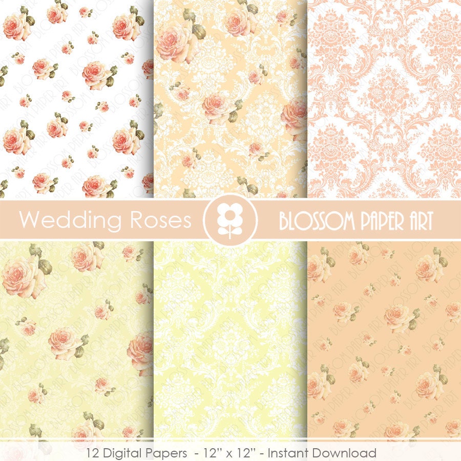 Wedding Digital Paper Wedding Roses Digital Paper Pack Pink - Etsy