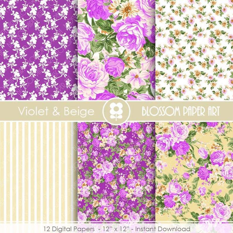 Floral Digital Paper Violet Floral Digital Paper Pack Violet - Etsy