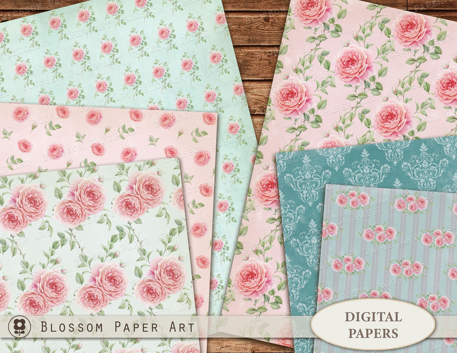 Rose Digital Paper: Floral Scrapbook Paper for Journaling (instant ...