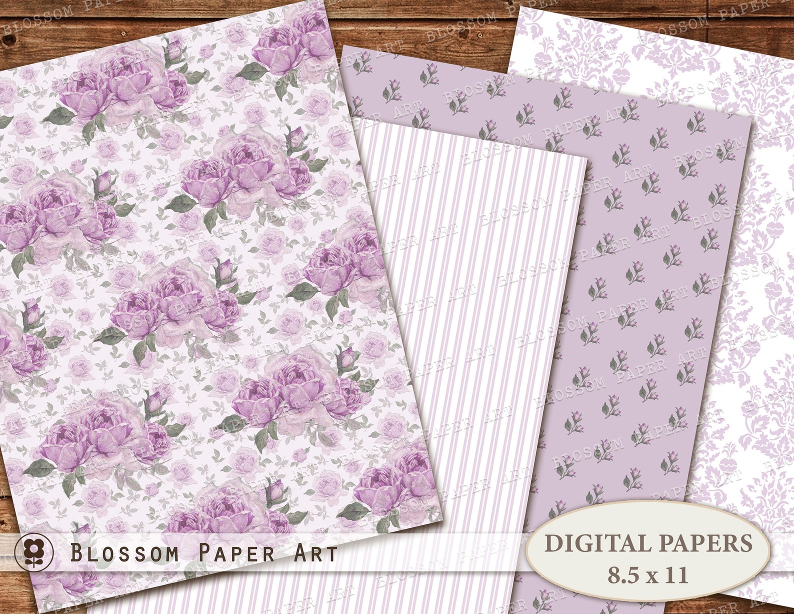 Purple Floral Digital Paper: Vintage Scrapbook Collage (digital ...