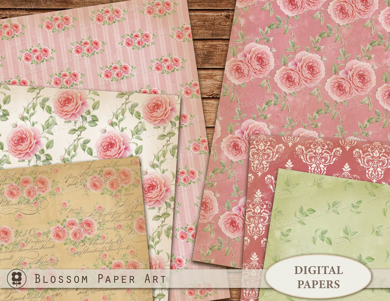 Vintage Digital Paper Roses Shabby Chic Scrapbook Paper Pack - Etsy
