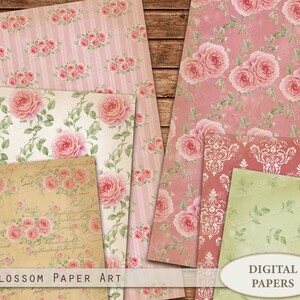 Vintage Digital Paper, Roses Shabby Chic Scrapbook Paper Pack ...