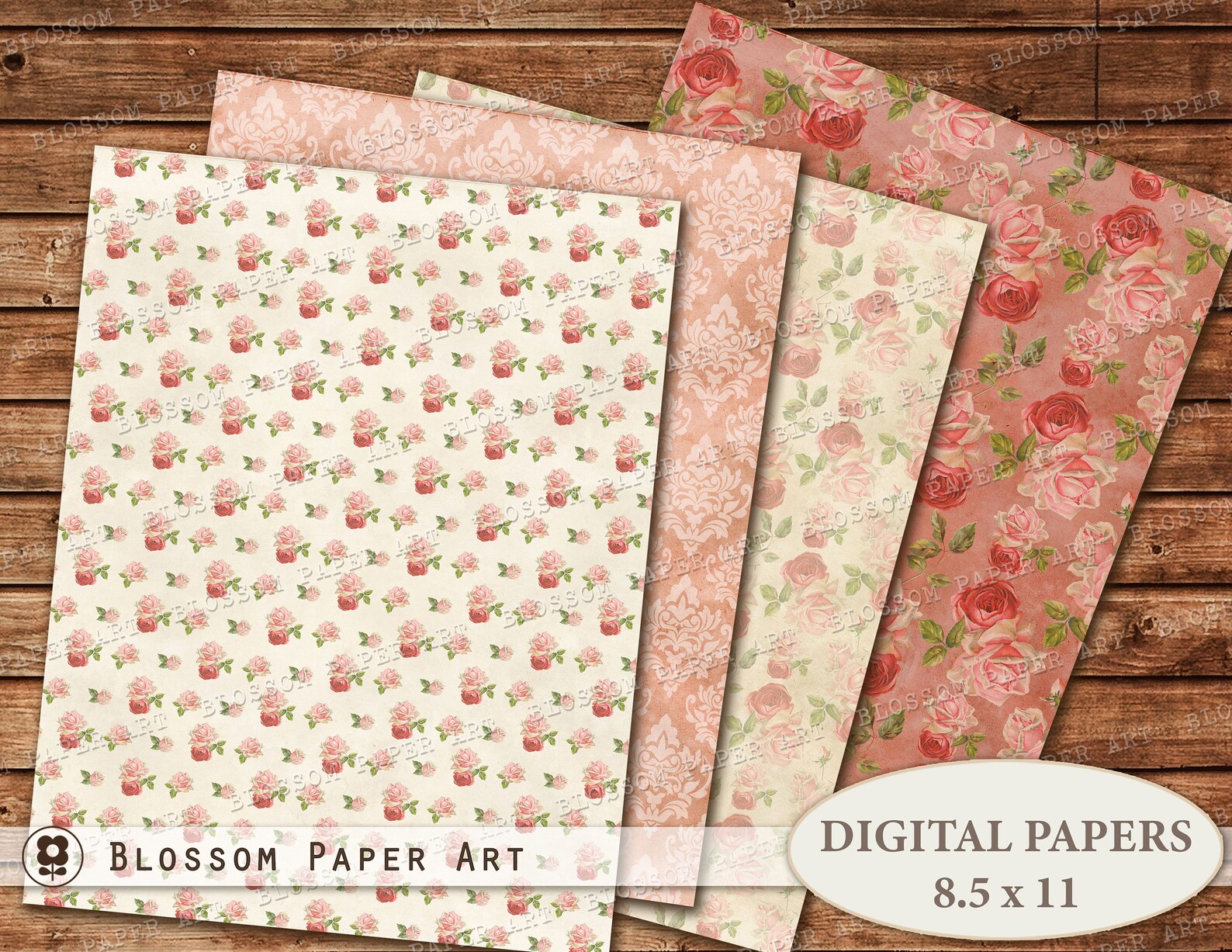 Vintage Digital Paper Rose Scrapbook Paper Floral Collage | Etsy