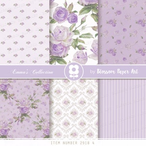 Digital Paper, Purple Digital Paper Pack, Roses Scrapbook Collage ...