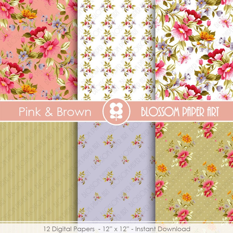 Floral Digital Paper Pink Floral Digital Paper Pack Pink - Etsy