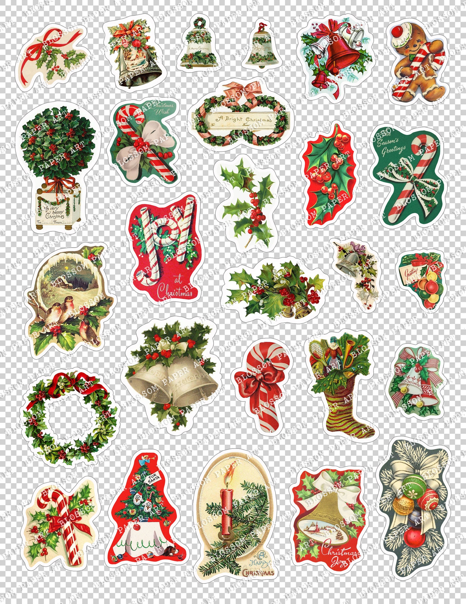 Christmas Stickers Printable Vintage Stickers Digital - Etsy