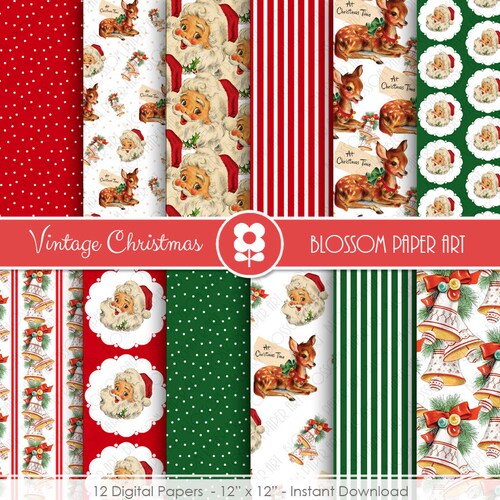 Christmas Digital Paper Vintage Christmas Digital Paper Pack - Etsy
