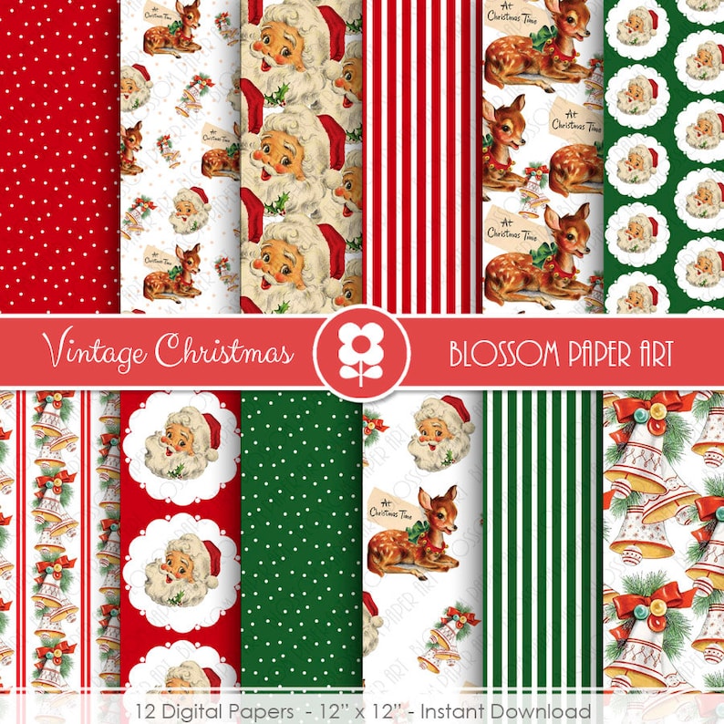Vintage Christmas Digital Paper Christmas Digital Paper Pack - Etsy