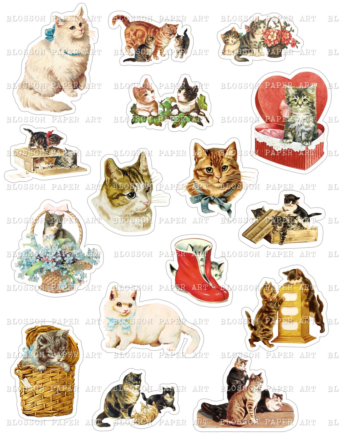 VINTAGE CATS Stickers Digital Collage Printable Stickers - Etsy